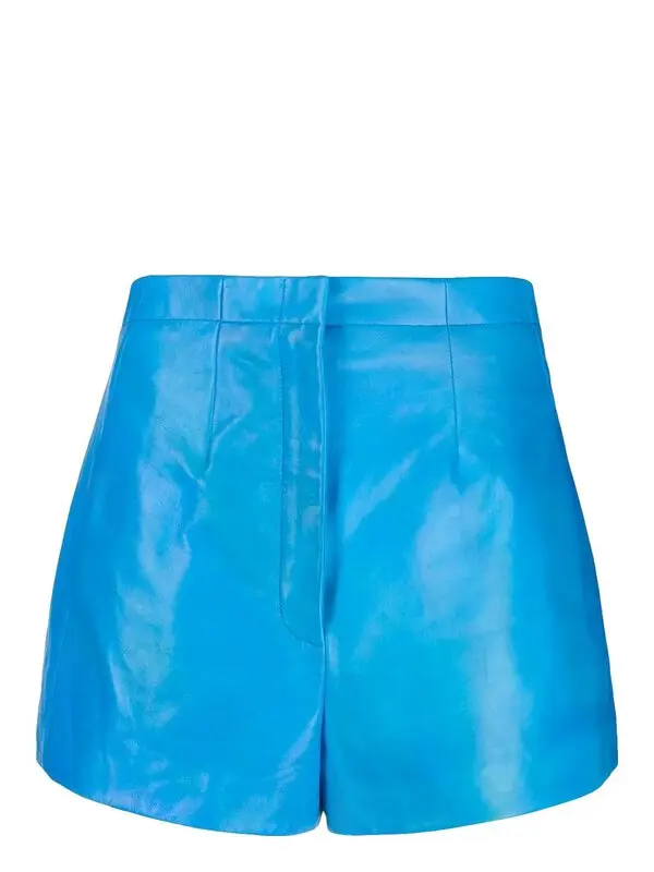 FERRAGAMO High-waisted Polished Leather Shorts - Blue