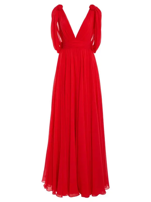 Giambattista Valli Gathered Georgette Dress - Red