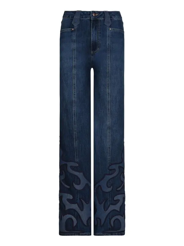 Johanna Ortiz Edge Stitch Flared Jeans - Medium Wash