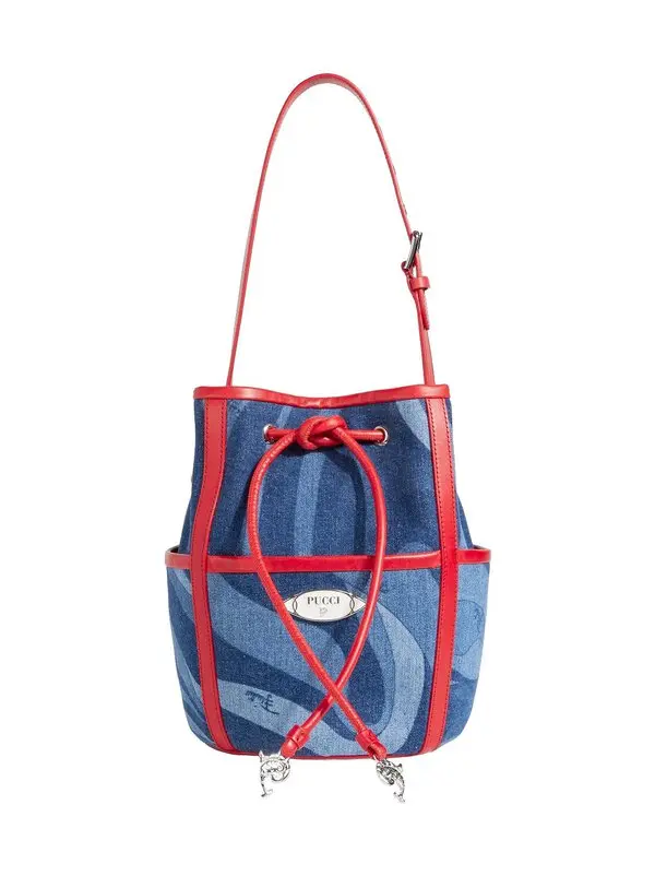 Emilio Pucci Leather-trimmed Printed Denim Bucket Bag - Mid Denim