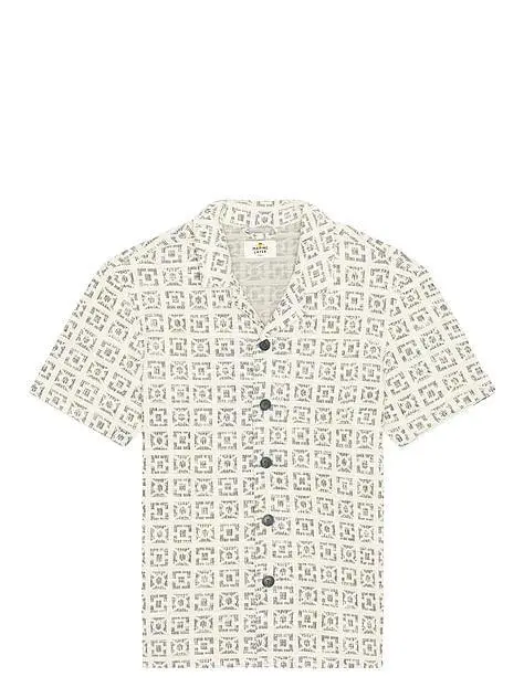 Marine Layer Archive Cam Jacquard Resort Shirt In Beige - Neutral Geo