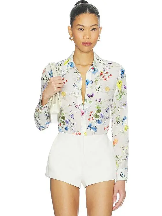 Alice + Olivia Willa Button-down Top - Twisting Vines Off White