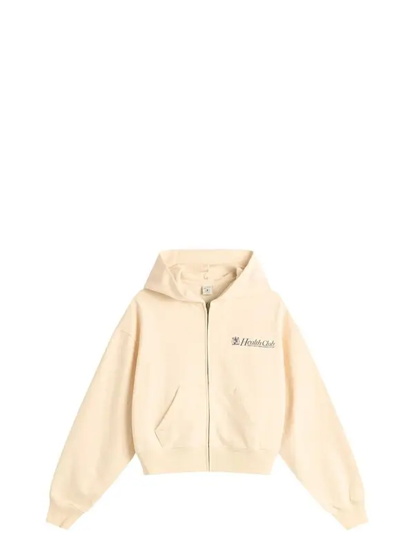 SPORTY & RICH Lion Health Cropped Zip Hoodie - Cream