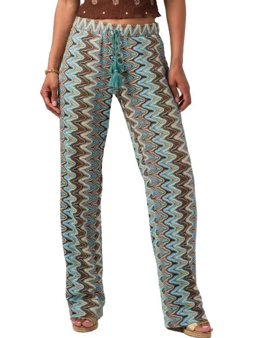 Calypso St. Barth Blaire Straight Leg Knit Pant - Blue Multi Zig-zag