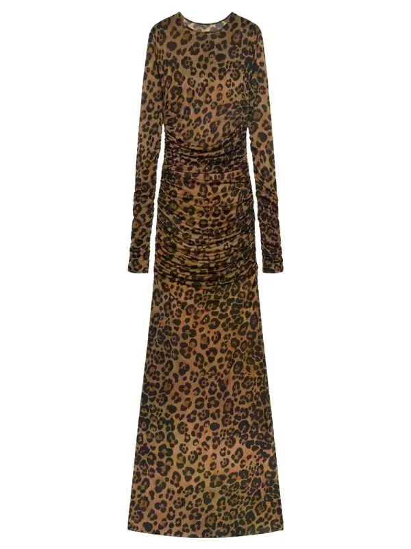 Blumarine Leopard-print Ruched Dress - Brown