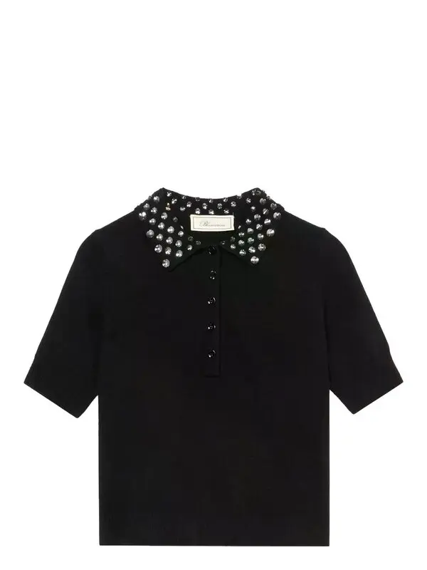 Blumarine Embroidered Wool Polo Shirt - Black