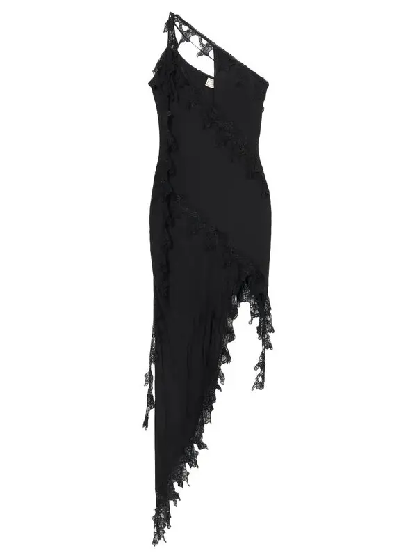 Blumarine Asymmetrical Lace-embellished Dress - Black