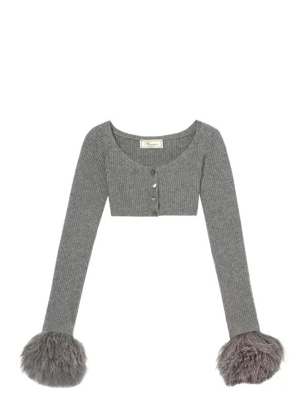 Blumarine Ribbed Cropped Cardigan - Grey