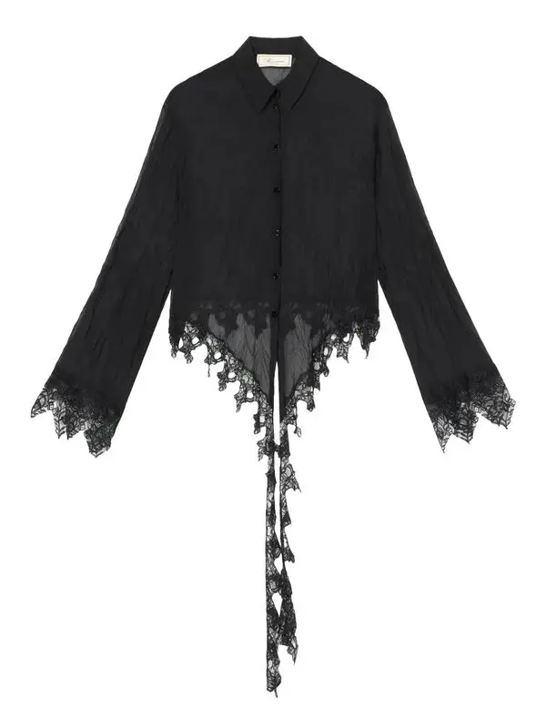 Blumarine Sheer Lace-detail Shirt - Black