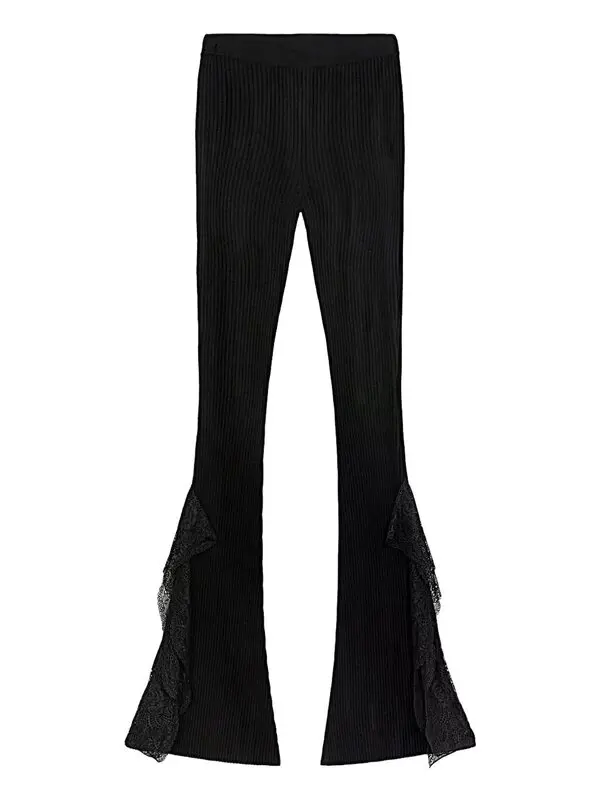 Blumarine Flared Trousers With Lace Detail - Black