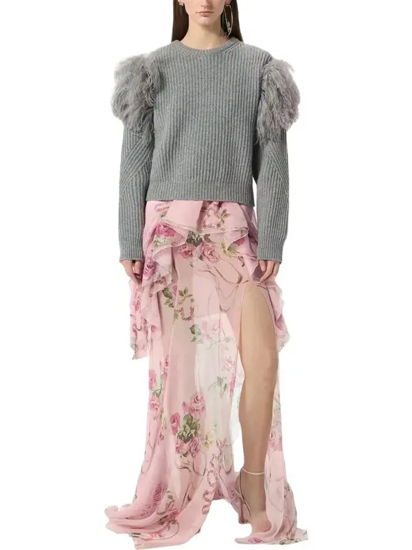 Blumarine Floral-print Silk Long Skirt - Pink