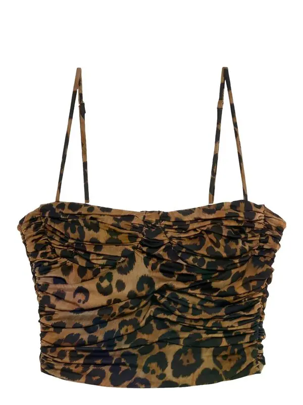 Blumarine Leopard-print Ruched Cropped Top - Brown