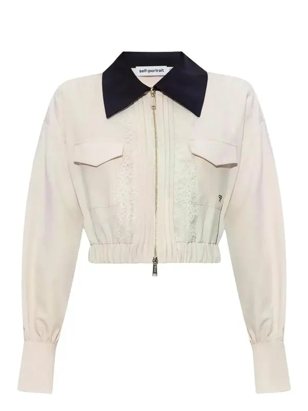 SELF-PORTRAIT Lace-trimmed Jacket - Neutrals