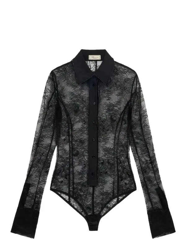 Blumarine Lace-panelled Shirt Bodysuit - Black