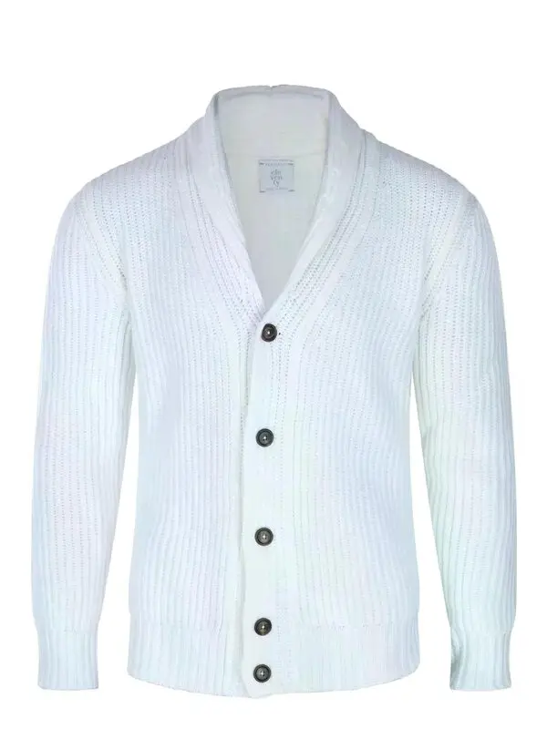 Eleventy Shawl-collar Ribbed Cardigan - White