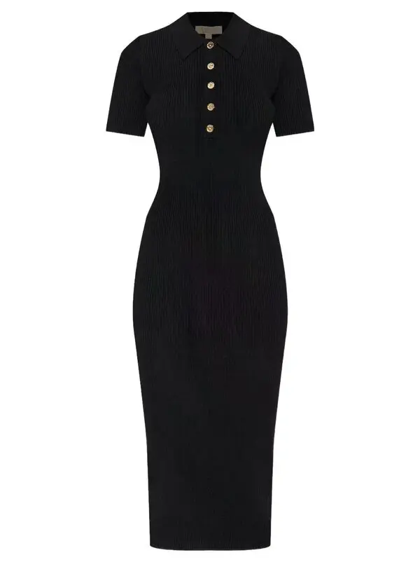 Michael Kors Ribbed Knit Polo Dress - Black