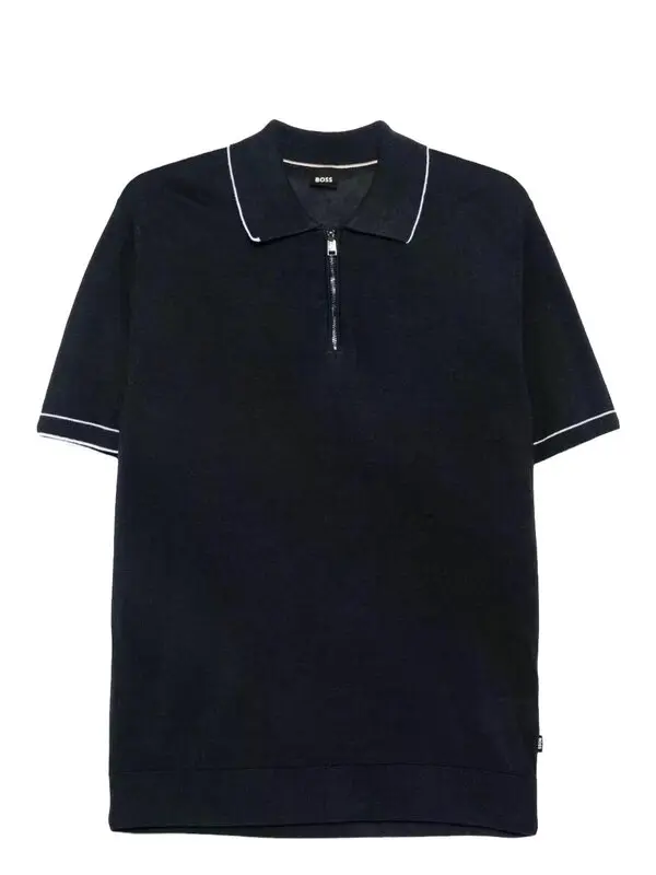 BOSS Half-zip Linen Polo Shirt - Blue