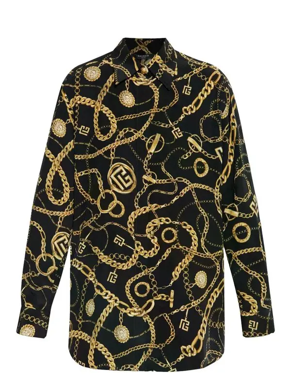 Balmain Chain-print Button-up Shirt - Black