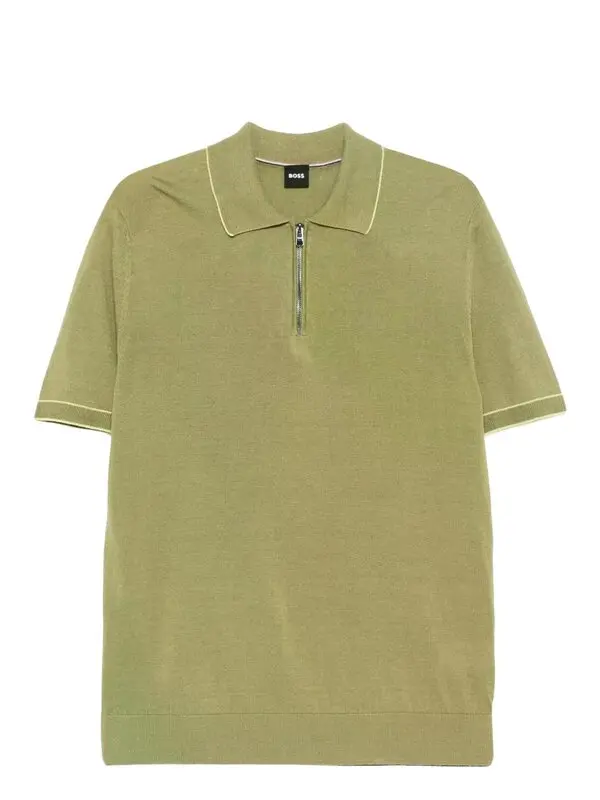 BOSS Half-zip Linen Polo Shirt - Green