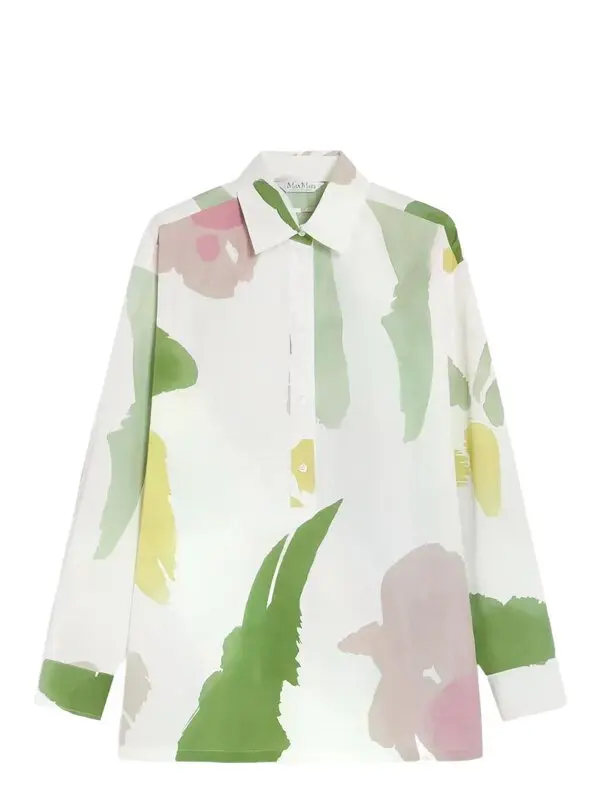 Max Mara Abstract-print Long-sleeve Shirt - White