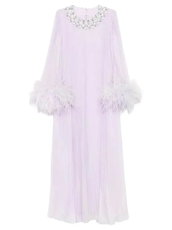 SELF-PORTRAIT Chiffon Feather-detail Dress - Purple