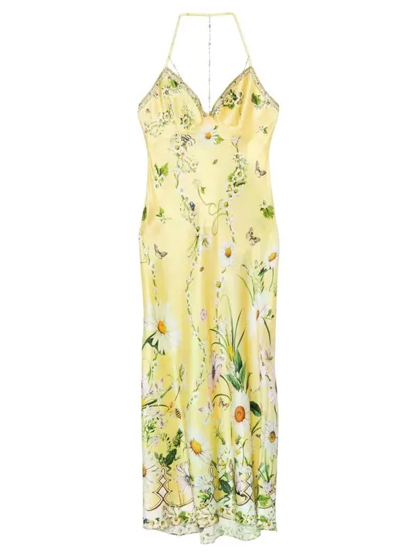 Camilla Floral-print Silk Dress - Yellow