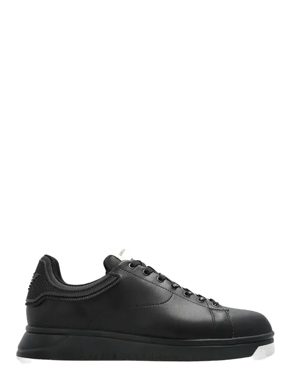 Emporio Armani Leather Lace-up Sneakers - Black