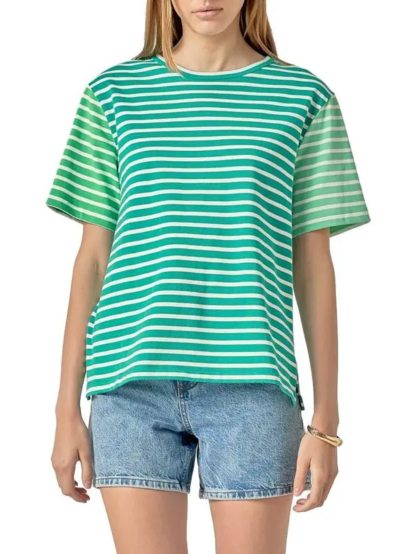 English Factory Colorblock Stripe Cotton T-shirt - Green