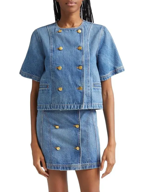 Ulla Johnson Serge Double-breasted Denim Shirt - Danube