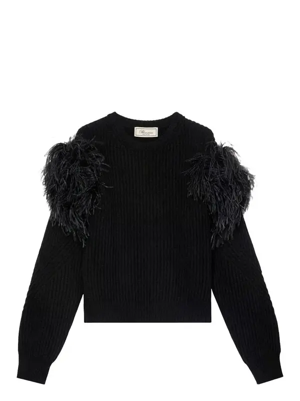 Blumarine Feather-embellished Knitted Sweater - Black