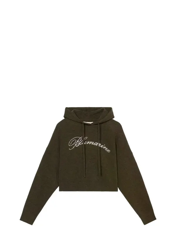 Blumarine Logo-embellished Cropped Hoodie - Green