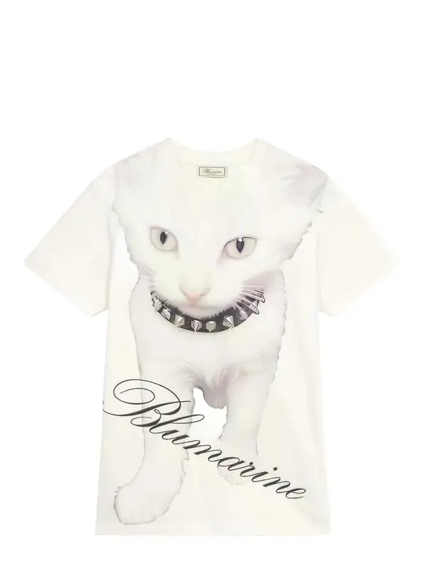 Blumarine Kitten-print Jersey T-shirt - White