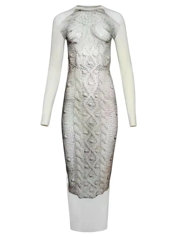 Jean Paul Gaultier Knit Mesh Midi Dress - White
