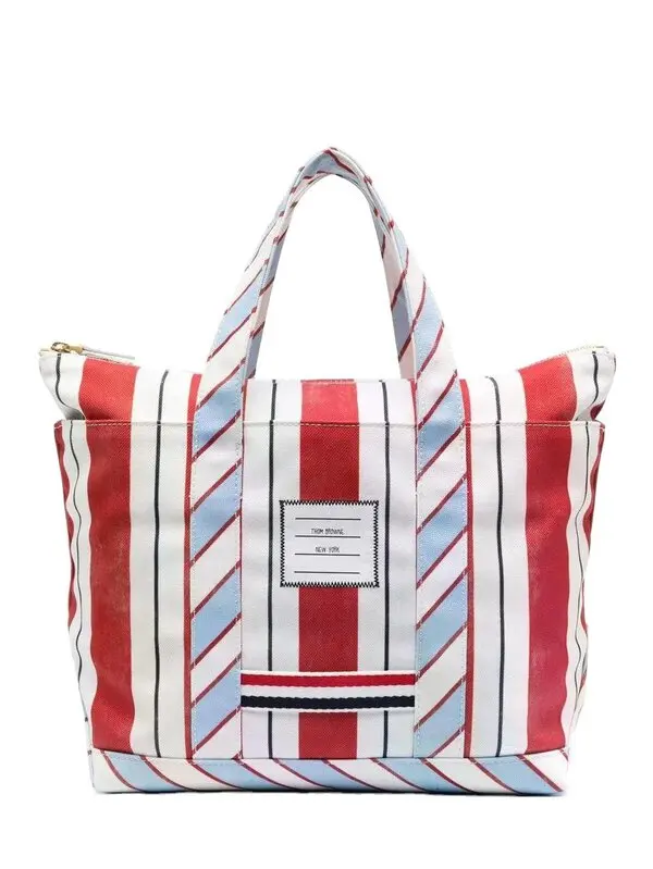 Thom Browne Signature Stripe-pattern Tote Bag - Red