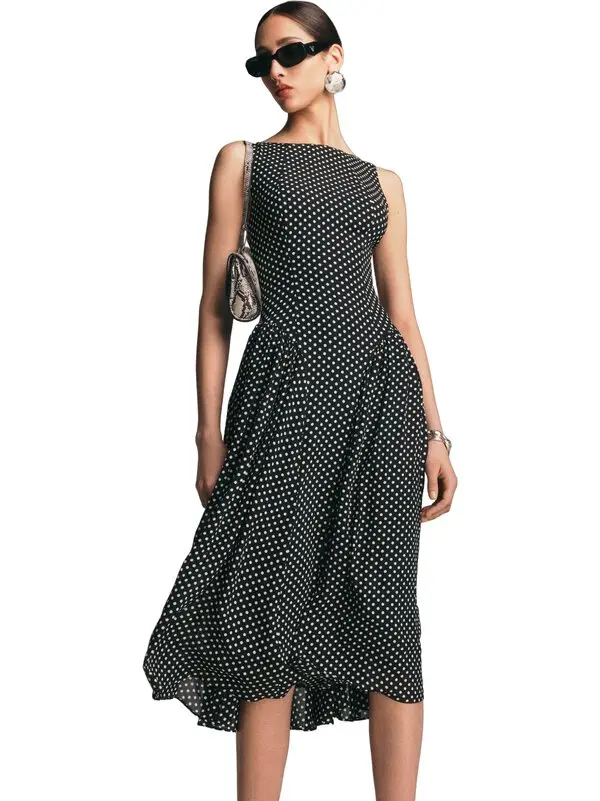 REFORMATION Anelis Midi Dress - Caviar Dot