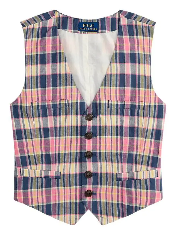 Ralph Lauren Plaid Cotton Vest - Pink Yellow Navy Multi
