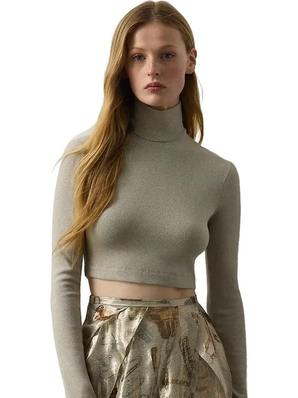 Ralph Lauren Metallic Jersey Mockneck Top - Palladium