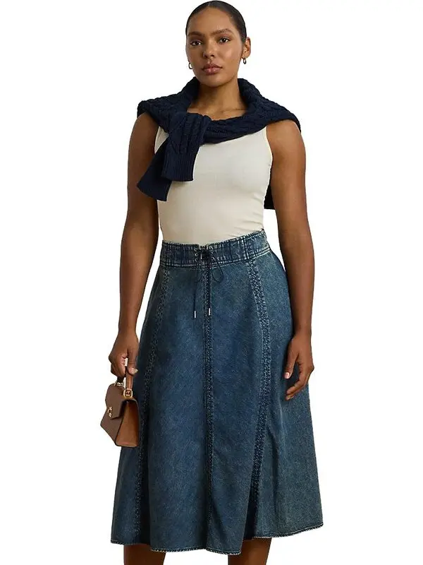 Ralph Lauren Denim Drawcord Midi Skirt - Haze Wash