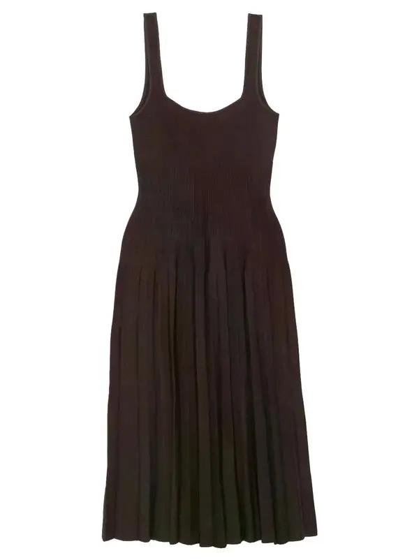 Staud Ellison Pleated-ribbed Midi Dress - Brown