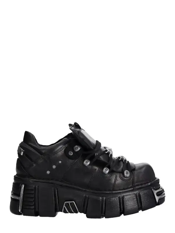 NEW ROCK Metallic Lace-up Platform Sneakers - Black