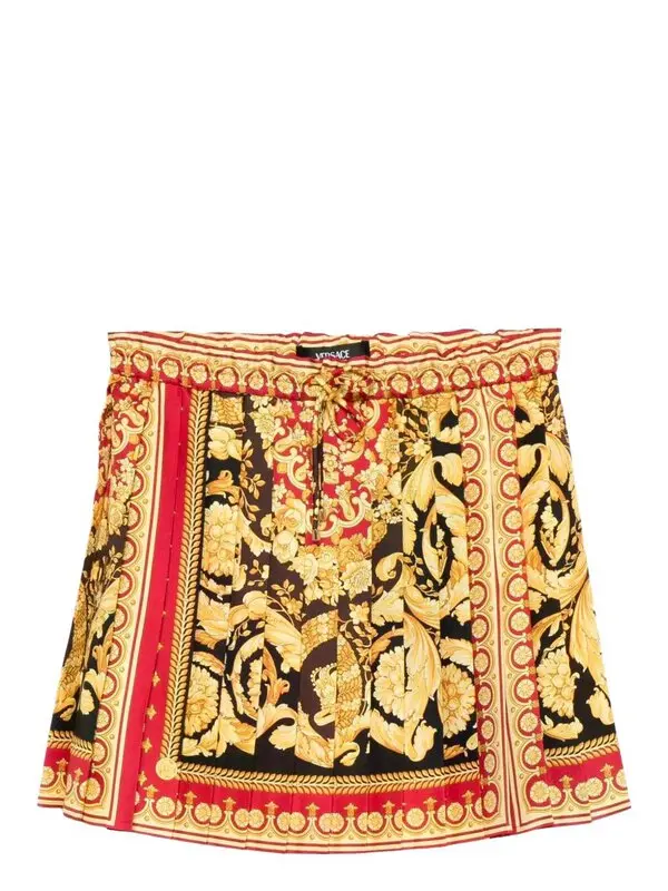 Versace Barocco-print Pleated Mini Skirt - Black