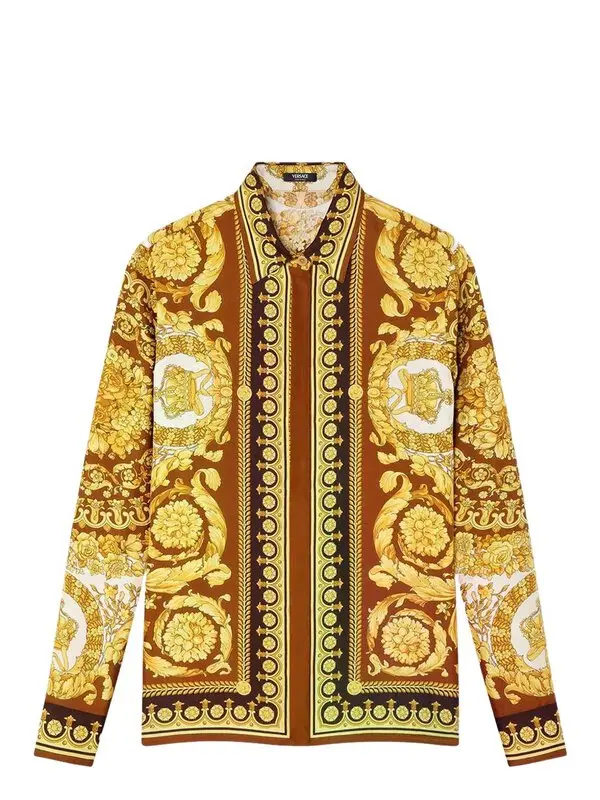 Versace Barocco-print Button-up Shirt - Yellow