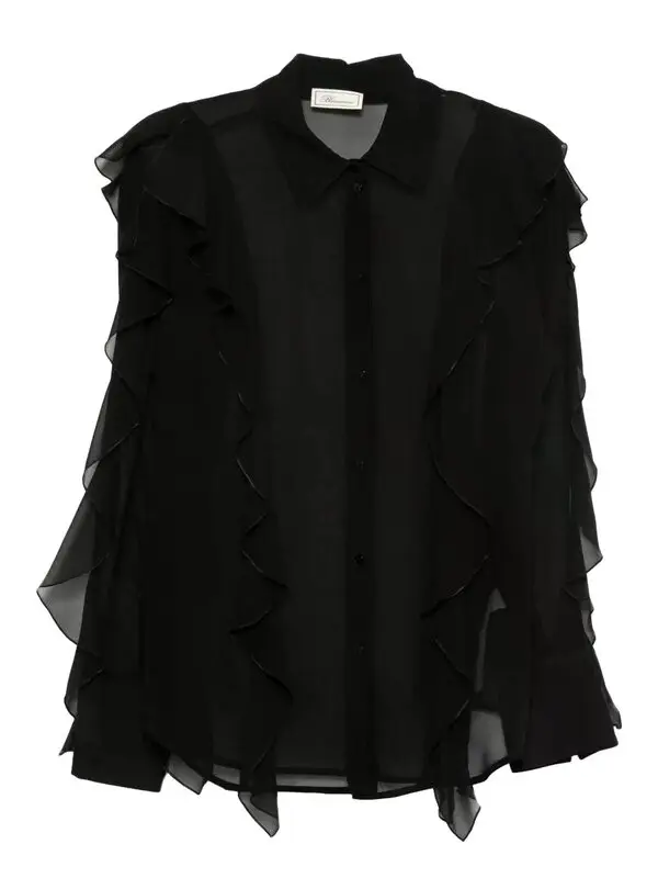 Blumarine Ruffled Silk Shirt - Black