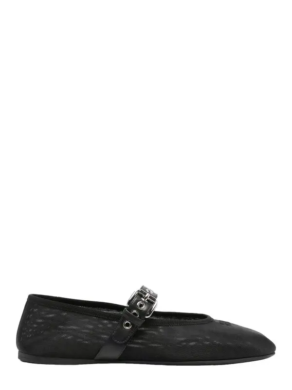 Miu Miu Mesh Ballet Flats With Buckle Strap - Black