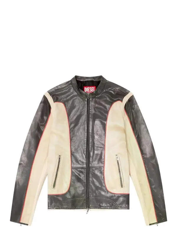 Diesel L-evert Leather Biker Jacket - Neutrals