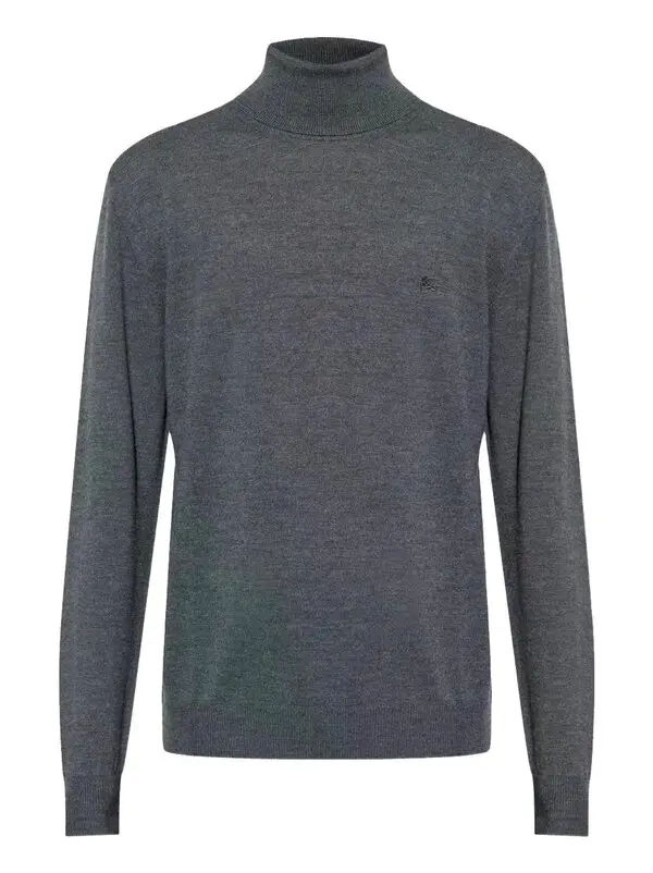 Etro Logo-embroidered Turtleneck Sweater - Grey