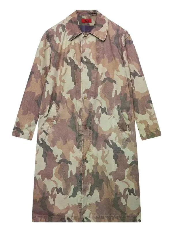 424 Camouflage-print Trench Coat - Brown