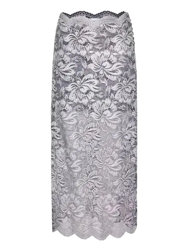 Rabanne Floral Lace Midi Skirt - Grey