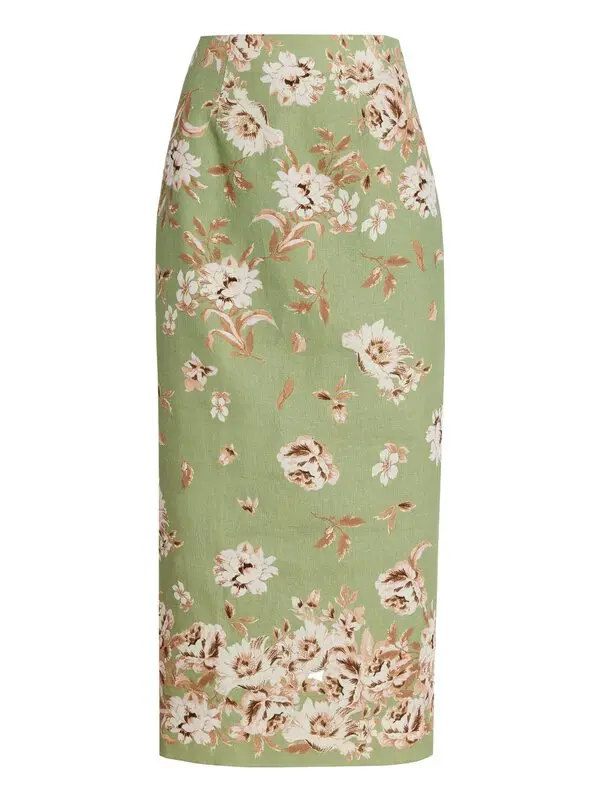 Cara Cara Sienna Floral Linen Maxi Skirt - Green