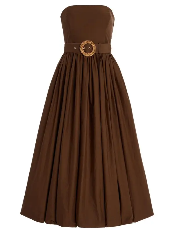 Cara Cara Anisha Belted Strapless Linen Midi Dress - Brown